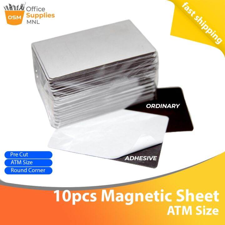 10pcs Magnetic Sheet ATM Size with Adhesive Ordinary Pre Cut Rubber DIY Ref Magnet ROUND CORNER ...