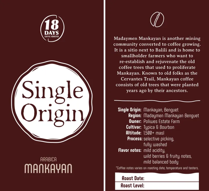 18 Days Coffee Roaster 500g WB ARABICA MANKAYAN Benguet, Cordillera ...