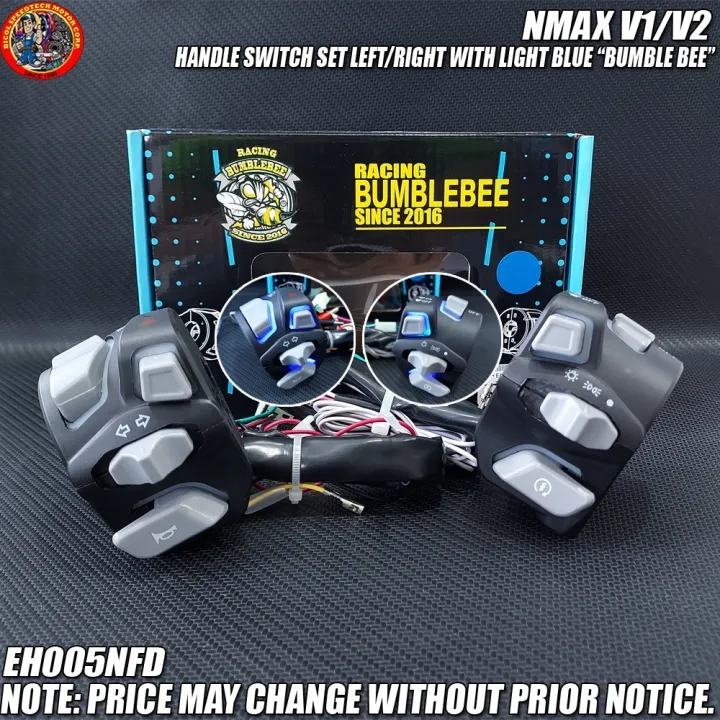 NMAX V1/V2 HANDLE SWITCH SET LEFT/RIGHT WITH LIGHT BLUE BUMBLE BEE SET ...