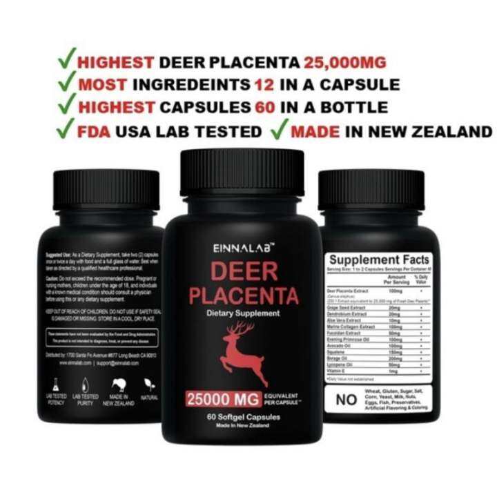 EINNALAB HIGHEST Deer Placenta 25000mg Dosage 1Bot/ 60 Capsule Made in New Zealand| purtier ...