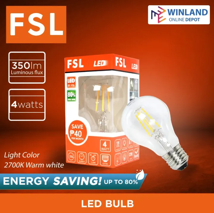 FSL by Winland 4watts Decorative Filament LED Bulb Warm White A60FC-4W E27 | Lazada PH