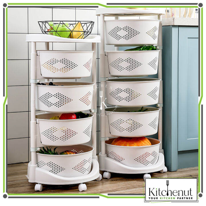 Kitchenut Rotating Kitchen Trolley Storage Rack Kitchen Cart Rak Dapur ...