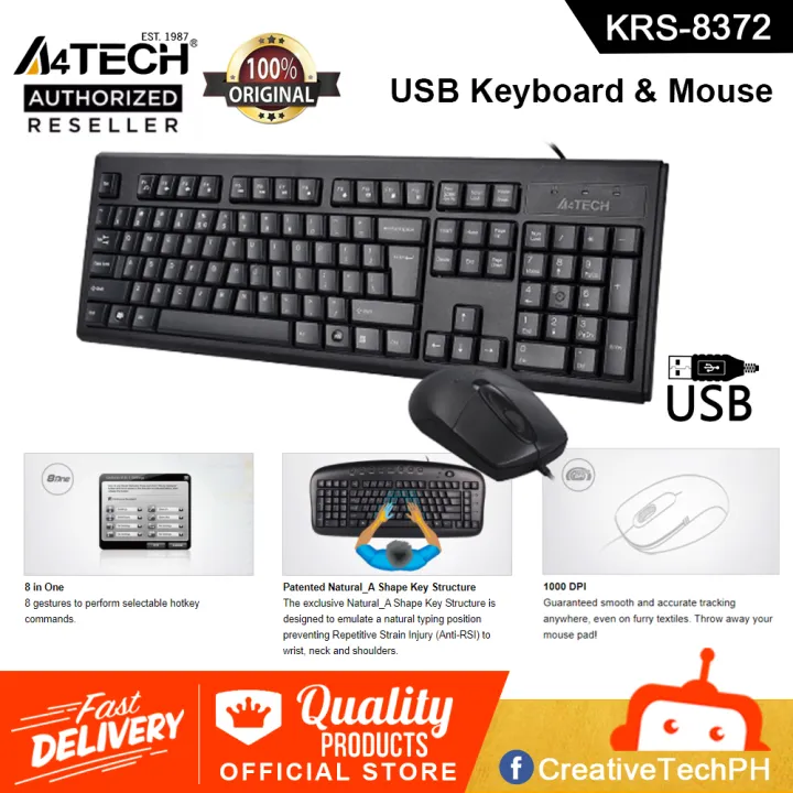 A4TECH USB Keyboard and Mouse KRS-8372 Natural A FN Desktop (LT) | Lazada PH