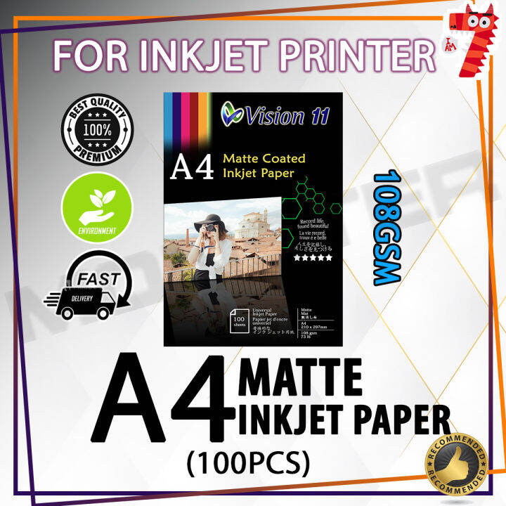 2x A4 Matte Inkjet Paper 108gsm (100pcs/pkt) Photo Paper | Lazada