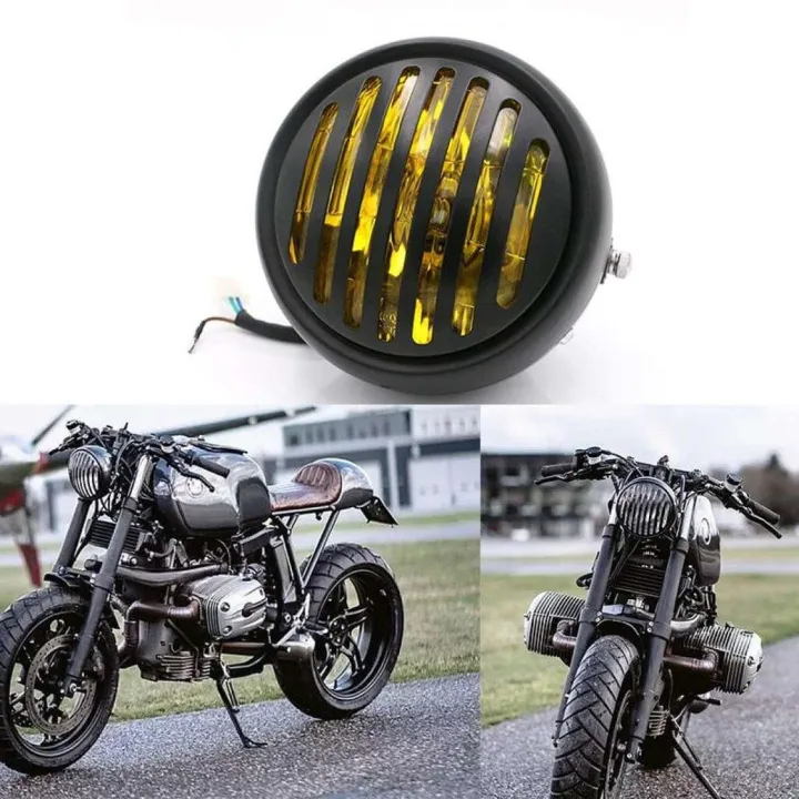 Vintage Scrambler Motorcycle Headlights Black Metal Grille Headlights ...