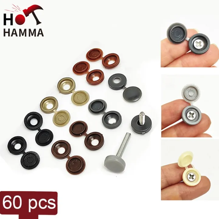 60pcs Button Cover Self Tapping Screws Wood Hinged Caps Fold Snap ...