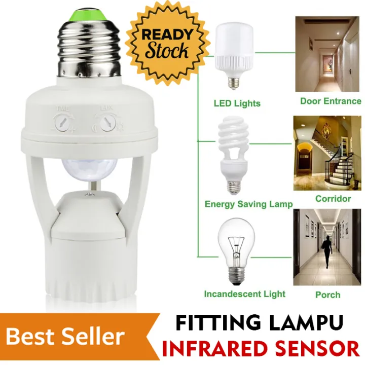 Smart Fitting Lampu Bohlam E27 Infrared Sensor Lamp Holder Bulb Light ...