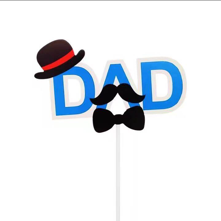 Ins Happy Fathers Day Dad Hat Mustache Paper Card Cake Topper Baking
