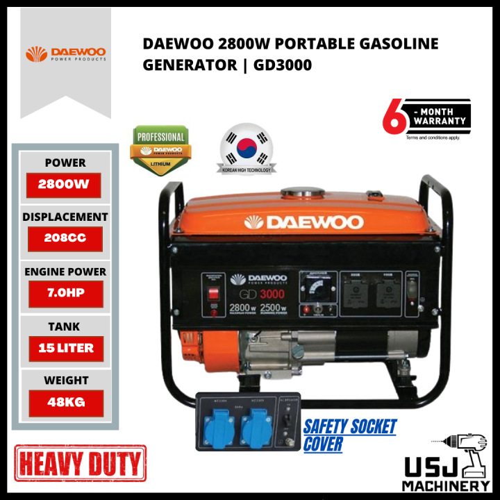 Daewoo 2800W Gasoline Generator GD3000 | 6 Months Warranty | Lazada