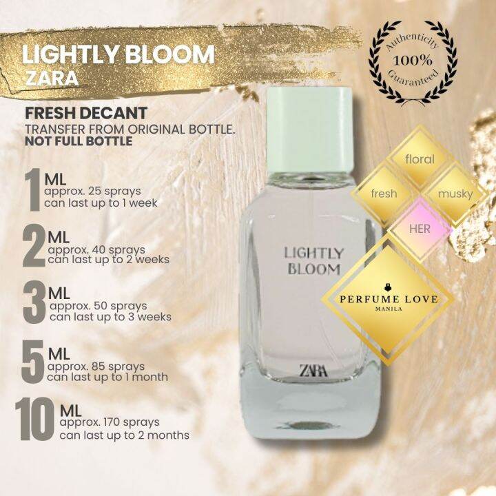 PERFUME DECANT Zara Lightly Bloom floral, fresh, musky notes | Lazada PH