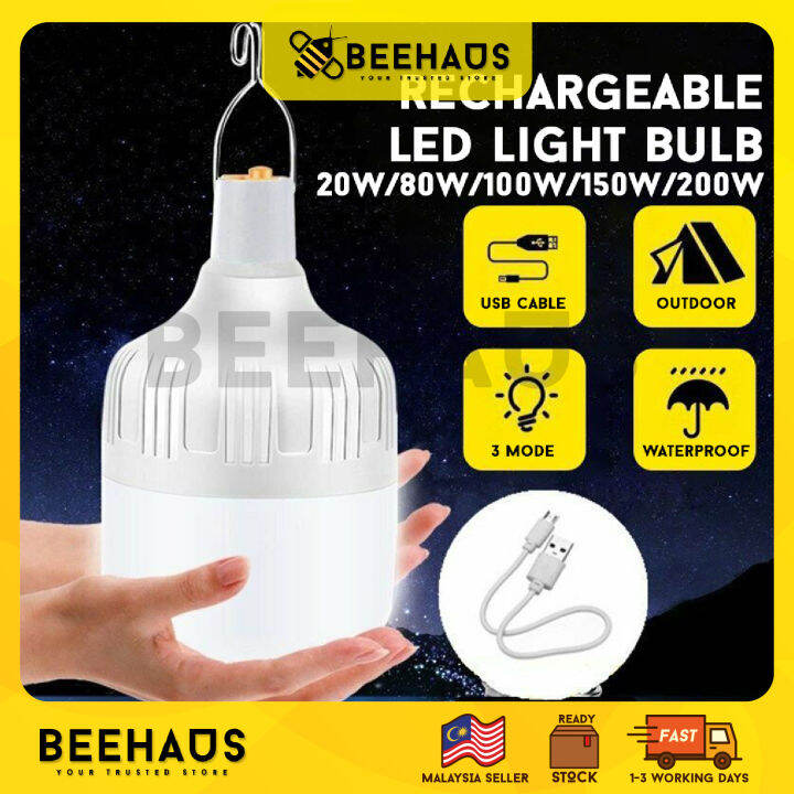 BEEHAUS Rechargeable LED Bulb | 20W 200W LED Light Bulb Light Lamp USB ...