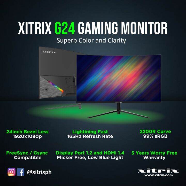 Xitrix GX24 24 inch Curved Ultra Fast 165Hz Refresh, FHD1080P, 2200R VA ...