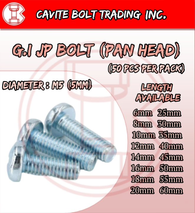 JP BOLT (G.I) PAN HEAD M5-5mm (50PCS) | Lazada PH