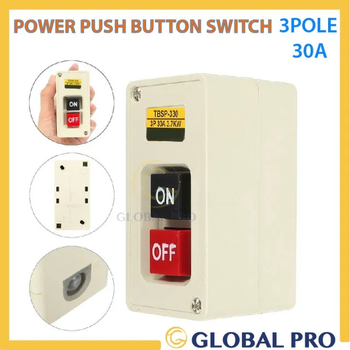 TBSP-330 30A 3Pole On/Off Push Button Power Switch Self-Locking for Mechanical Power Tools 3.7kW ...