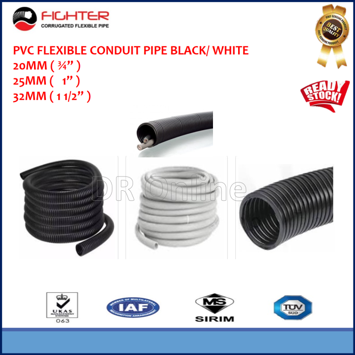 PVC Flexible Conduit Pipe Corrugated Pipe Black / white ( 1inch /25mm ...