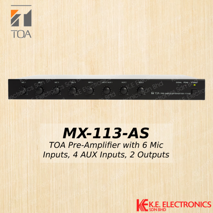 TOA MX-113-AS Pre-Amplifier with 6 Microphone Inputs, 4 AUX Inputs & 2 ...