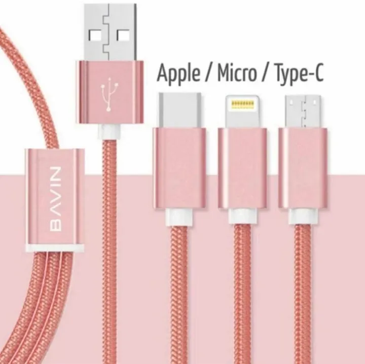 Aoli Bavin Nylon Coated Charging USB Cable 3 in 1 Apple ios / Micro ...