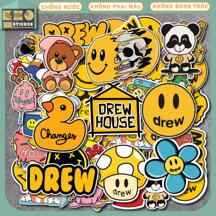 Combo 50 Sticker Drew chống nước sticker dán laptop, điện thoại, đàn ...