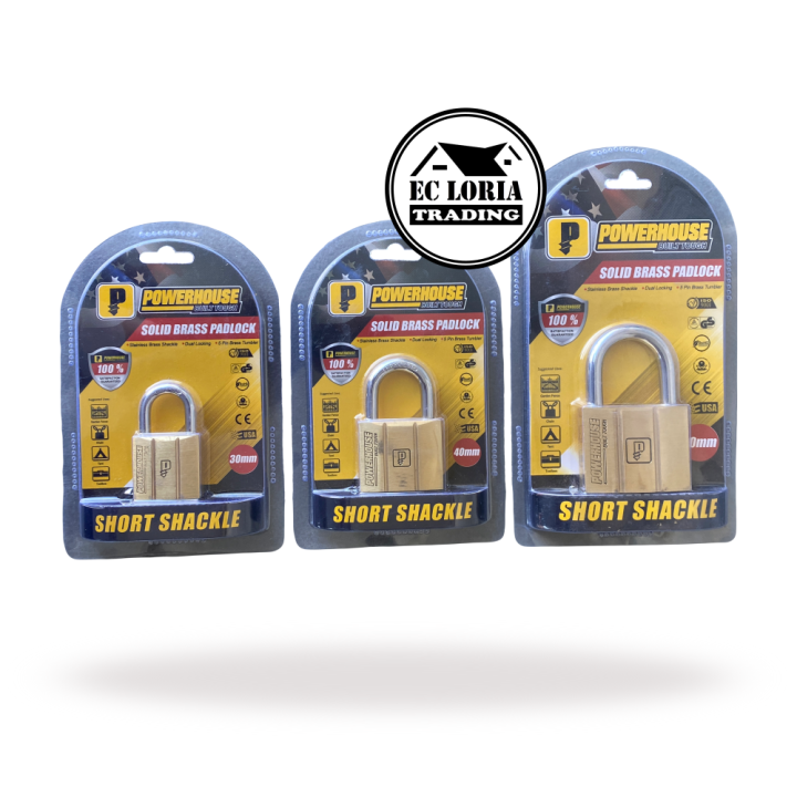 Powerhouse Short Shackle Solid Brass Padlock (30mm, 40mm and 50mm ...