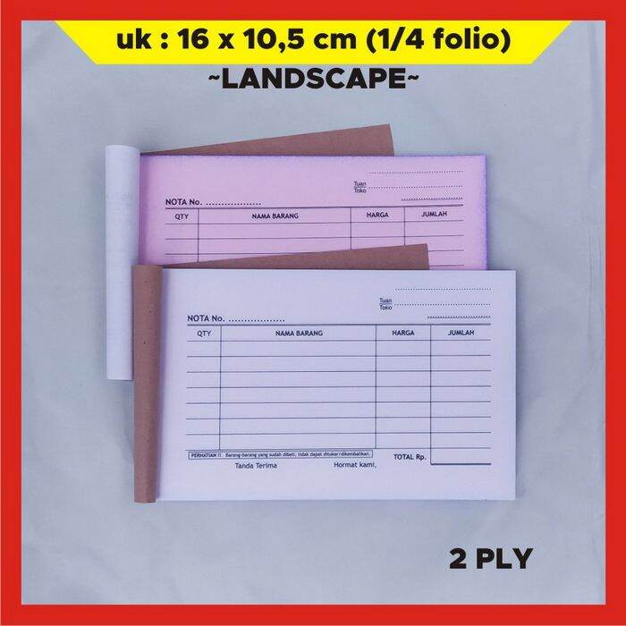 Nota Kontan Rangkap 2 Ply Bon Toko Tembus Carbonless Kuitansi Kwitansi ...