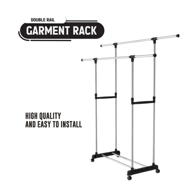 ★Original Adjustable Double Rail Garment Rack With Shoes Shelf on ...