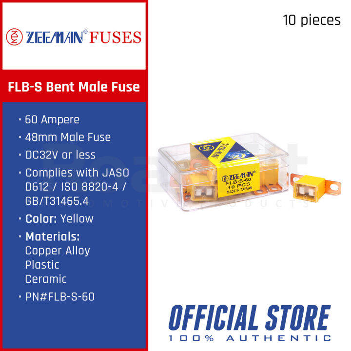 FLB-S 60A Fuse Link Bent Male Type 48mm, Yellow, 10pcs, PN#FLB-S-60 Car ...
