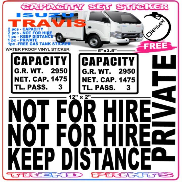 IZUZU TRAVIS CAPACITY STICKER SET NOT FOR HIRE / KEEP DISTANCE ...