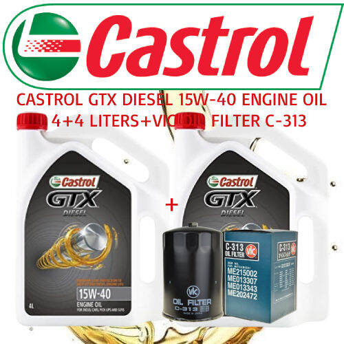 Castrol GTX Diesel 15W-40 Engine Oil 8 Liters+Vic Oil Filter C-313 ...