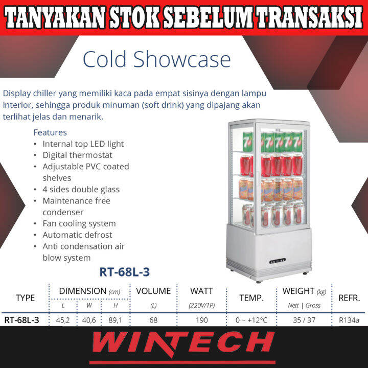 Gea RT-68L-3 Cold Showcase Display Minuman Soft Drink Dengan Kaca Di Empat Sisi Dan Lampu ...