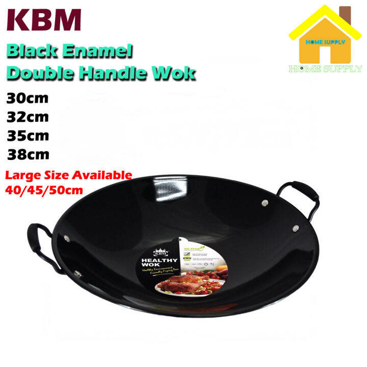KBM Black Enamel Wok 30 32 35 38 40cm |HOMESUPPLY Double Handle Wok Pan ...