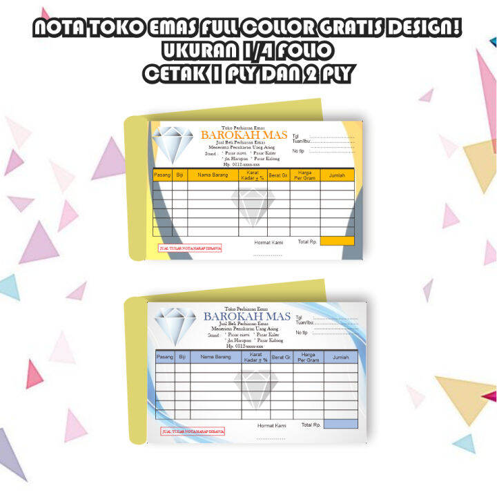 nota toko perhiasan emas full collor ukuran 1/4 folio .cetak 1 ply/2 ...