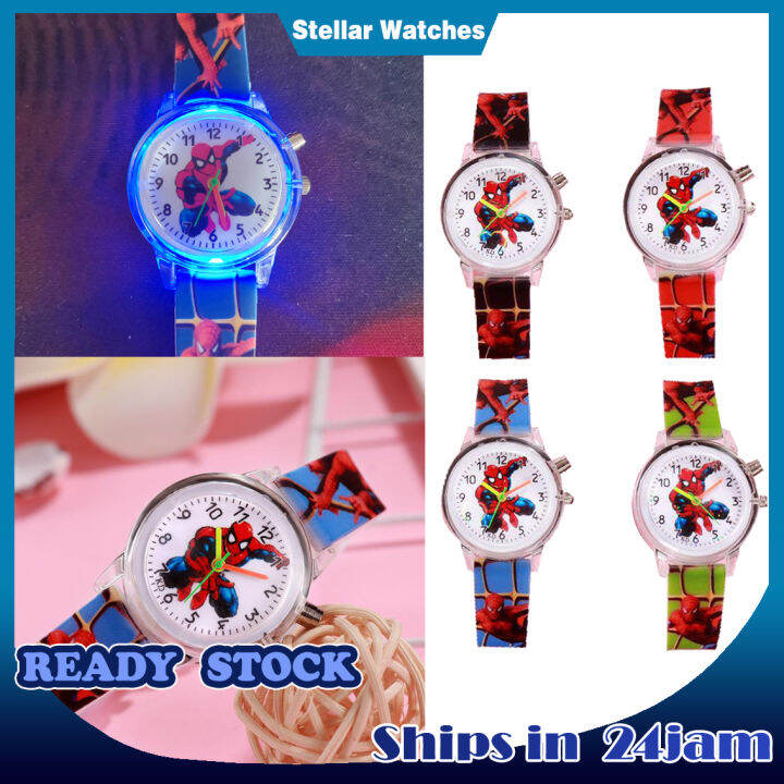 Kid Spiderman Watch Jam Tangan Spiderman Budak Analog Berlampu LED ...
