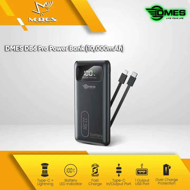 DMES DB6 Pro 22.5W PD QC3.0 10000mAh Fast Charging Powerbank with Built ...