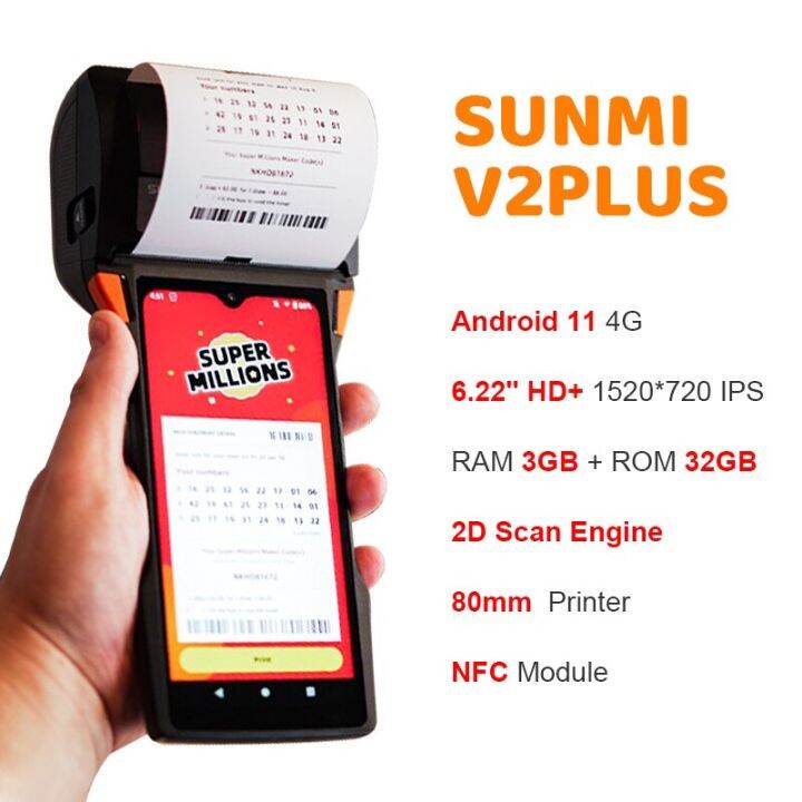 SUNMI V2s Plus Handled POS Terminal 4G Android 11 Label Receipt Black ...