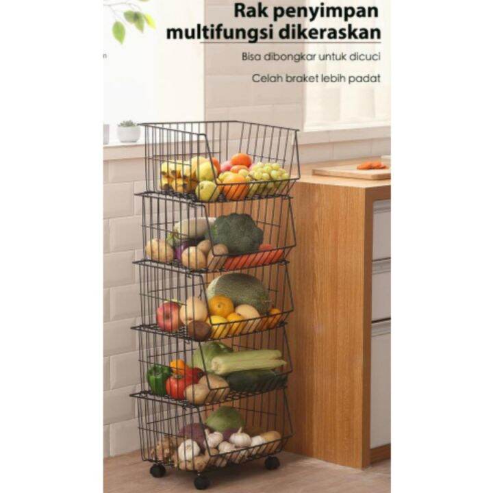 rak sayur 4 tingkat roda wheel rack buah keranjang dapur makanan ...