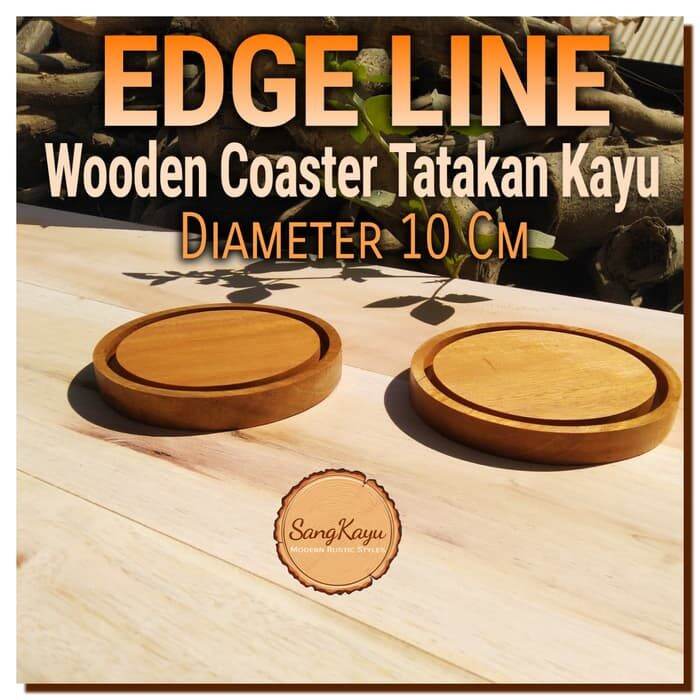 Edge Natural wooden coasters 10 cm Tatakan kayu alami model garis tepi ...