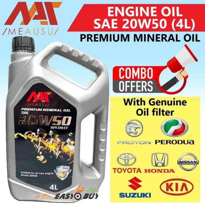MEAUSU Engine Oil SAE 20W50 20W-50 Mineral (4L) With Oil Filter Perodua ...