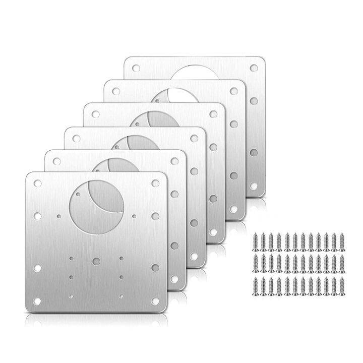 12 Pcs Cabinet Hinge Repair Plate Kit with Screws, Stainless Steel Concealed Cupboard Door Hinge ...