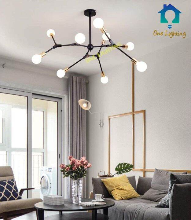Industrial pandent light black gold color nordic ceiling living hall ...