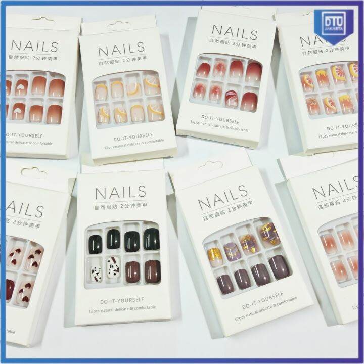 Kuku Palsu Dan Lem Fake Nail Art 3d Kuku Palsu Tahan Air Set 12 Pcs | Lazada Indonesia