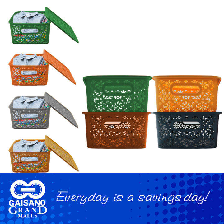 Plastic Storage Basket Container with Lid, Stackable Storage Basket ...