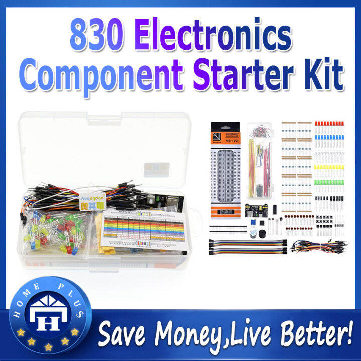 【Local delivery】 830 Breadboard Set Electronic Component Basic Starter Kit with Breadboard Cable ...