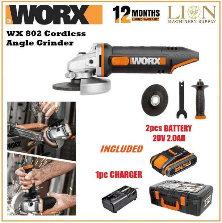 WORX WX802 20V 2.0Ah Max Lithium-Ion Cordless Angle Grinder with Power Share Battery Technology ...