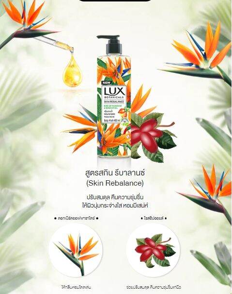 LUX ลักส์ ครีมอาบน้ำ โบทานิคอล สกิน รีบาลานซ์ 450 มล. | Lazada.co.th