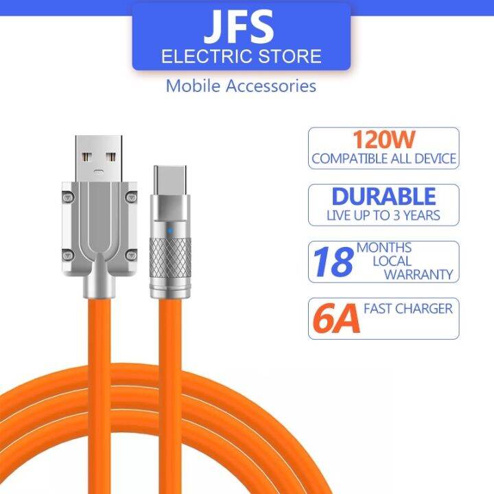 120 Watts 6A Super Fast Charger Type C Liquid Silicone Cable Quick ...