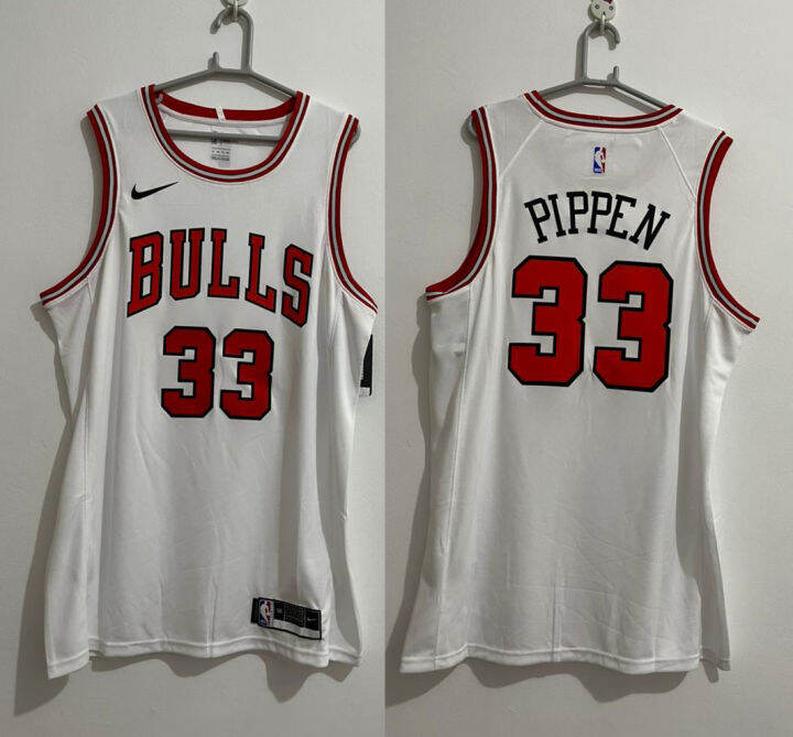 Original NBA Heat Pressed Men's White Chicago Bulls #33 Scottie Pippen ...