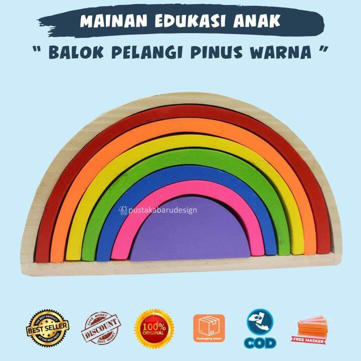 Mainan Edukasi Anak BALOK PELANGI PINUS WARNA - Mainan Kayu Anak Anak ...