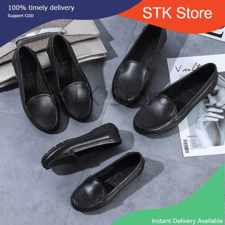 STK215 Premium Black Shoes School Rubber Shoes Women's Leather Formal ...