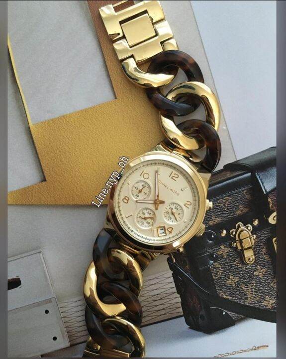 Original Michael Kors Chain Link Acrylic Gold-tone Ladies Watch MK4222 ...
