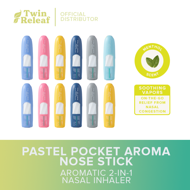Twin Releaf 2-in-1 Pastel Pocket Inhaler (x12 pieces) (Menthol Vapors ...